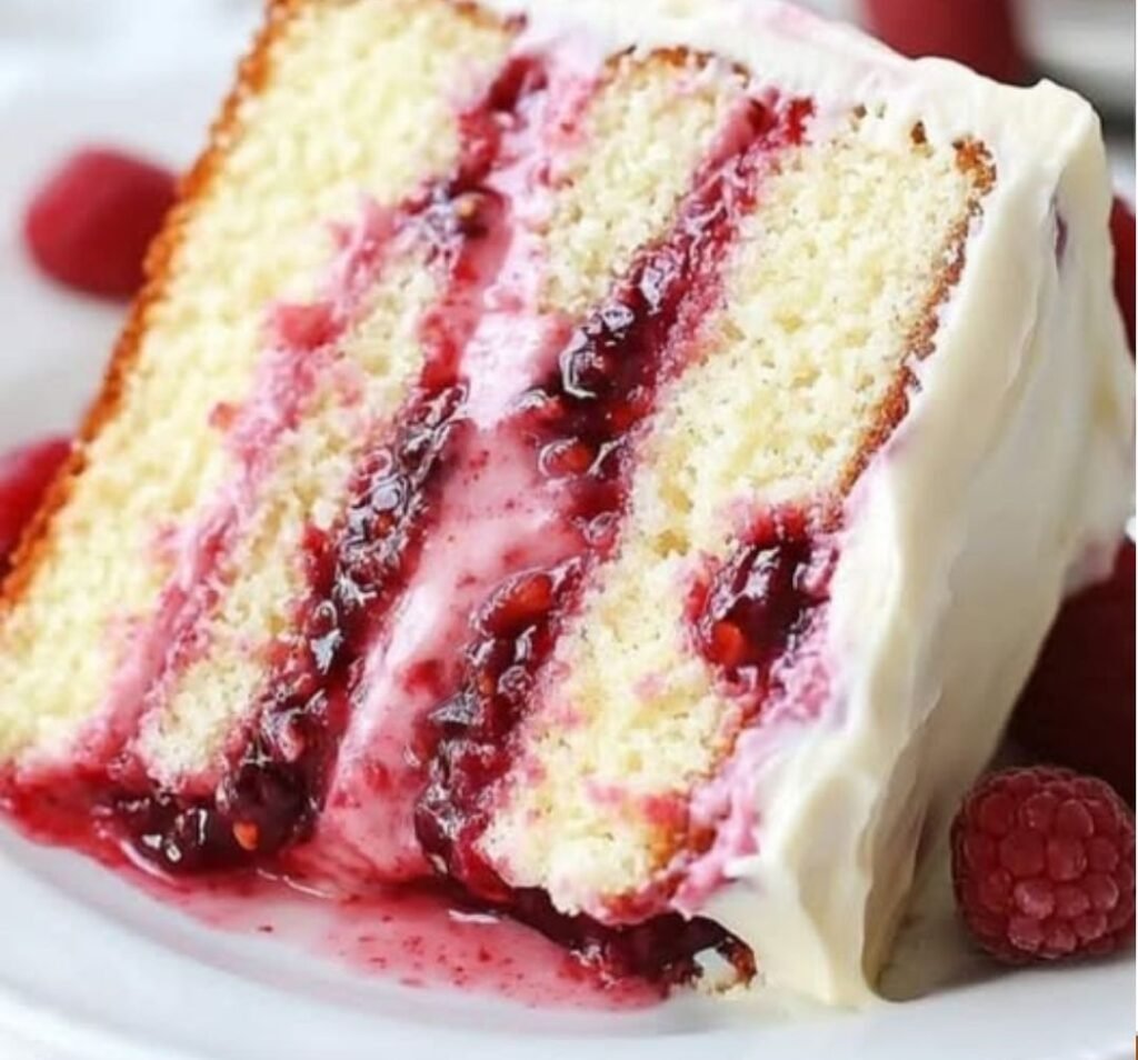 Moist Vanilla Cake with Raspberry Filling and Cream Cheese Frosting ...