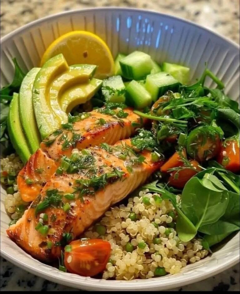 Healthy Salmon Quinoa Bowl with Avocado and Lemon Herb Dressing – chefmaniac.com