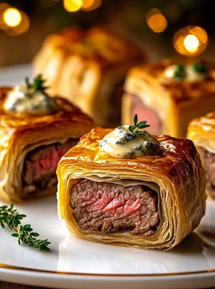 Bite-Sized Beef Wellingtons with Mushroom Duxelles and Gorgonzola Sauce ...