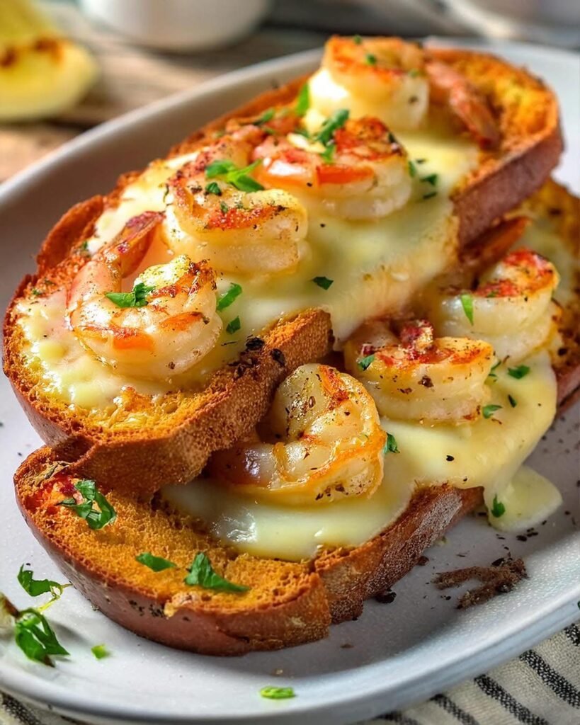 Shrimp & Cheese Grilled Garlic Bread Sandwich – chefmaniac.com