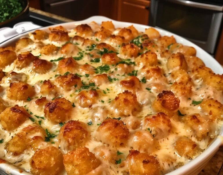 Creamy Chicken Alfredo Tater Tot Casserole – The Ultimate Comfort Bake – chefmaniac.com