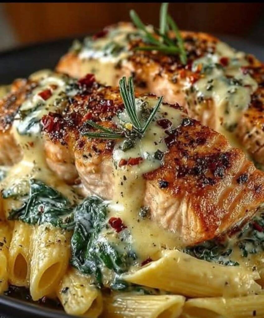 Tuscan Salmon with Creamy Garlic Alfredo Penne: An Italian Feast ...