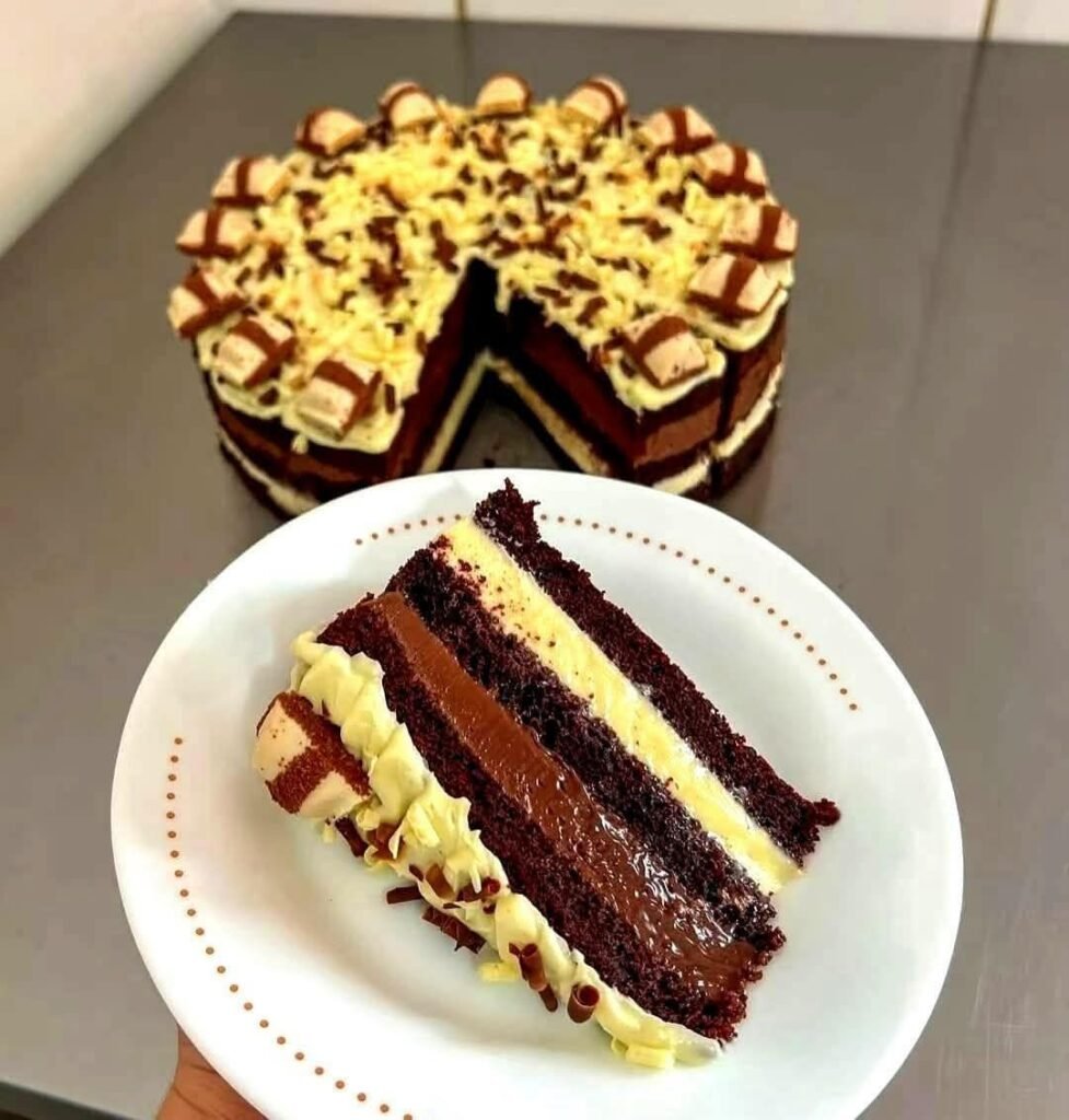 Viral Kinder Cake Recipe: Layers of Chocolate, White Cream, and Melted ...